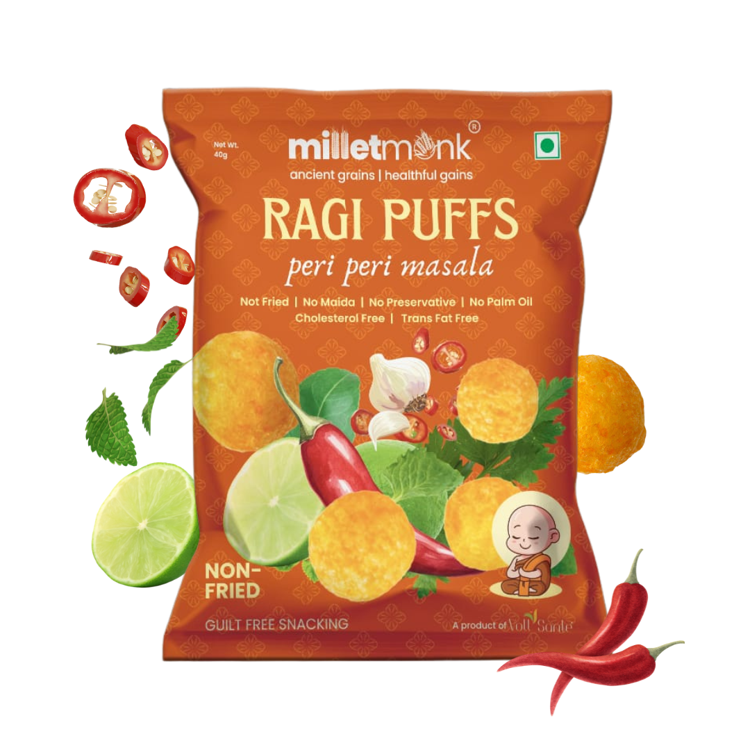 Millet Monk Ragi Puff : 40g (Pack of 3) – Voll Sante